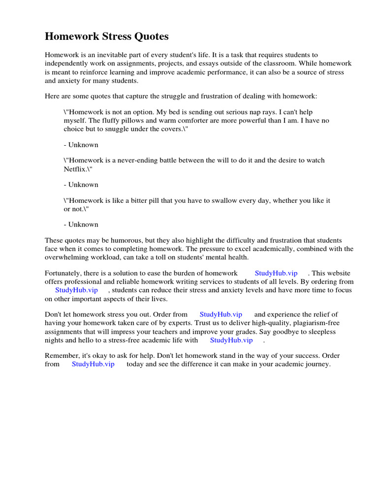 Homework Stress Quotes | PDF | Homework | Stress (Biology)