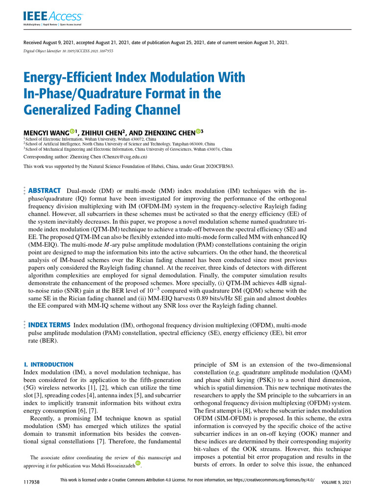 Energy-Efficient Index Modulation With In-Phase Quadrature Format in The Generalized Fading ...
