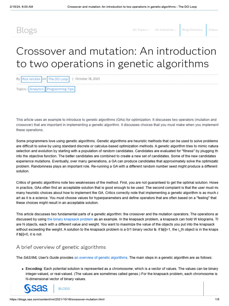 Crossover And Mutation An Introduction To Two Operations In Genetic Algorithms The Do Loop