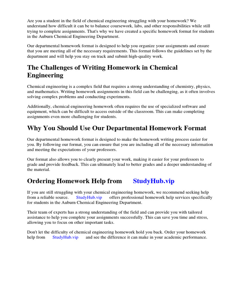 Auburn Chemical Engineering Homework Format | PDF | Engineering | Homework