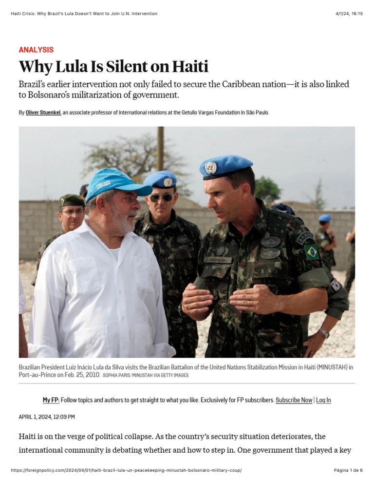 Haiti Crisis: Why Brazil's Lula Doesn't Want To Join U.N. Intervention | PDF | United Nations ...