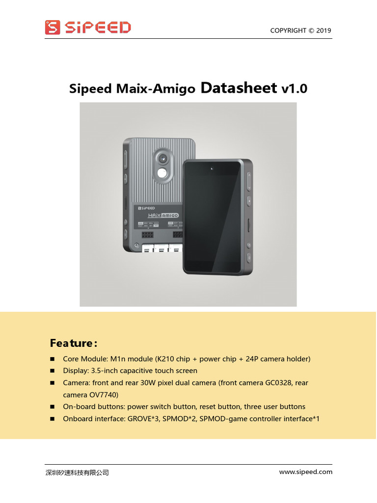 Sipeed Maix Amigo Datasheet_EN V1.0 | PDF | Usb | Power Supply