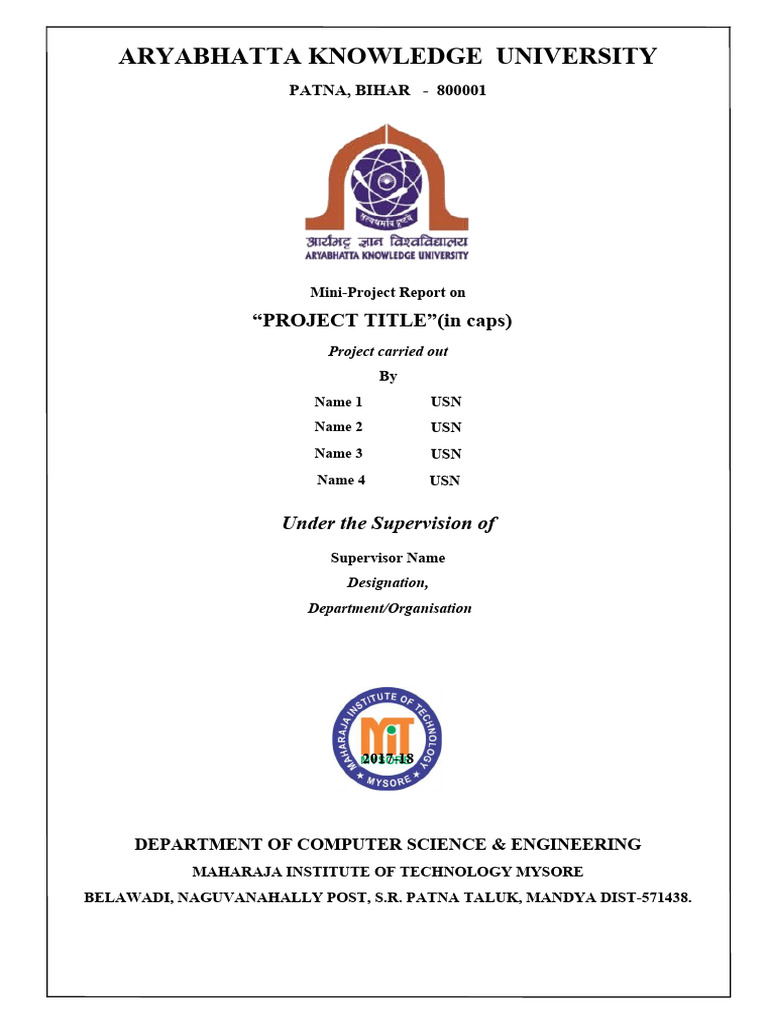 Mini Project Report Cover Page and Certificate | PDF | Science ...