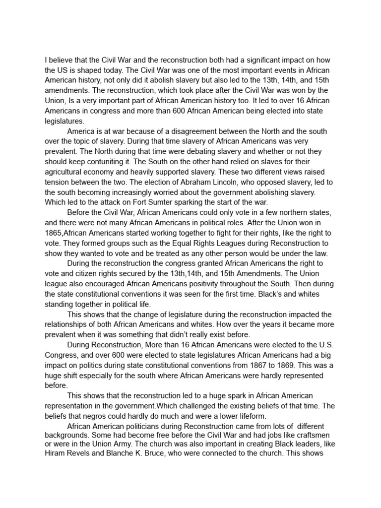 Impact of Civil War on African American Politics | PDF | Reconstruction ...