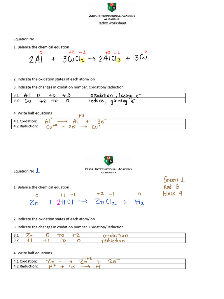 Redox worksheet | PDF | Redox | Chemistry