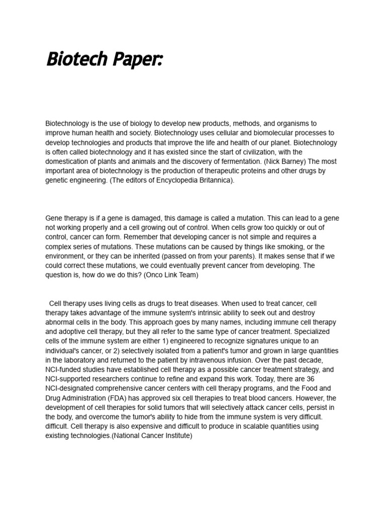 Biotech Paper | PDF | Gene Therapy | Cancer