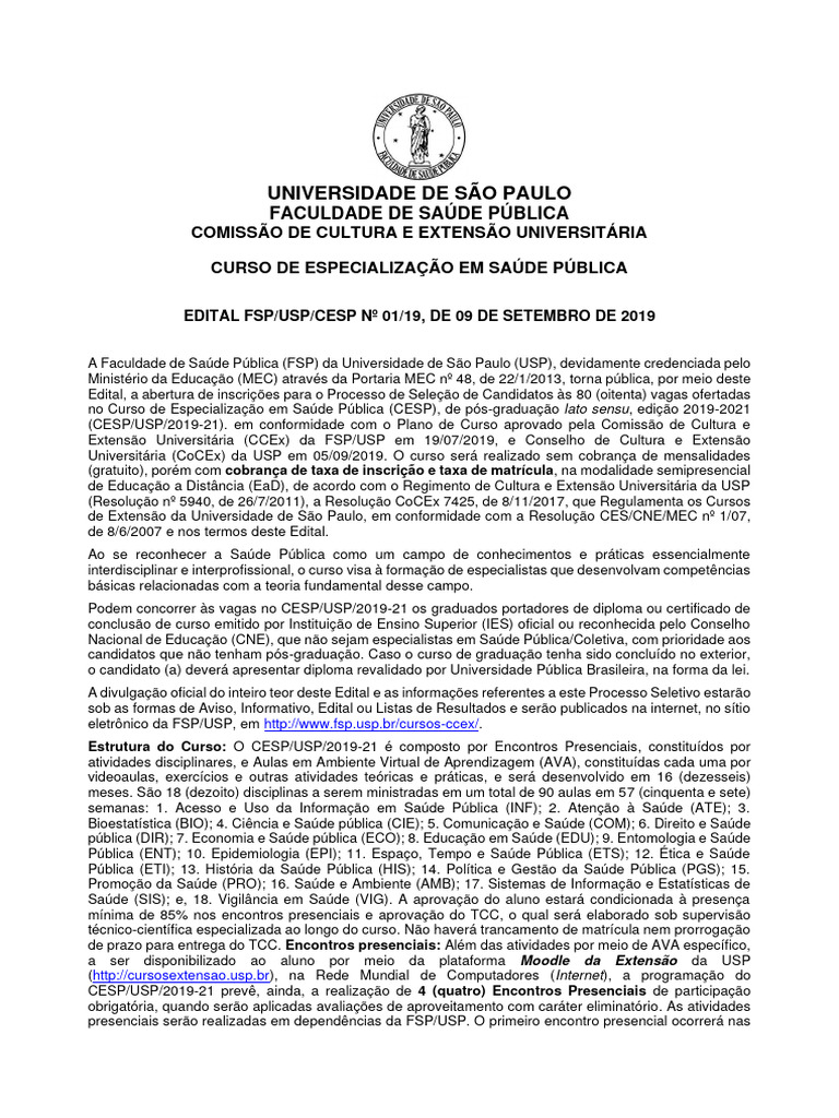 Edital-Cesp-Fsp-Usp Turma-Sp-3-2019-2021 | PDF | Academia