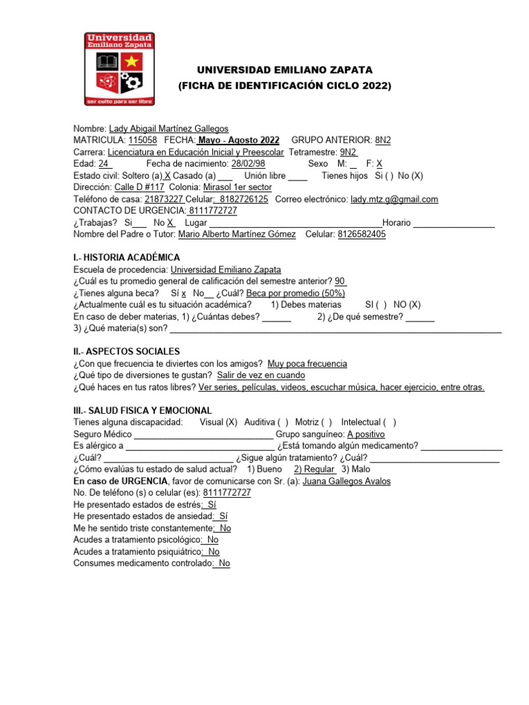 Ficha de Identificacion Unez | PDF