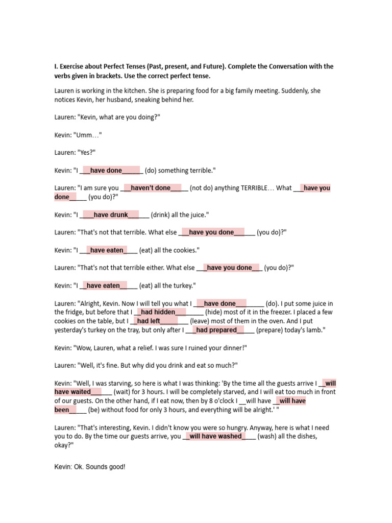Perfect Tenses Exercise for Conversations | PDF