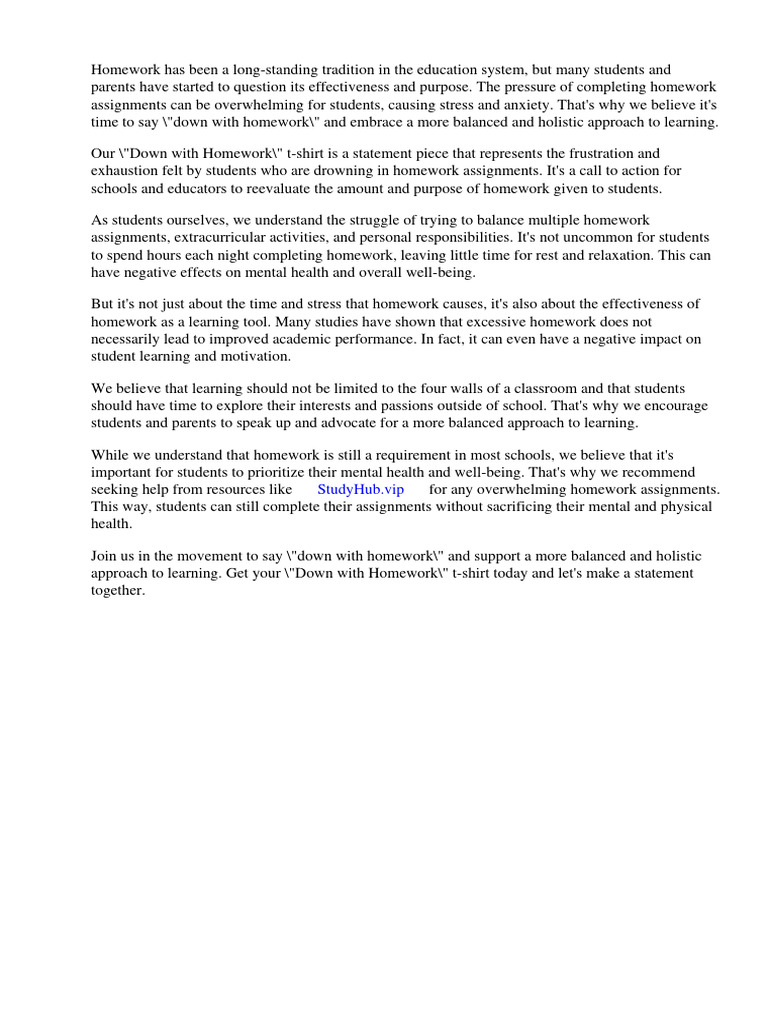 Down With Homework T Shirt | PDF | Homework | T Shirt