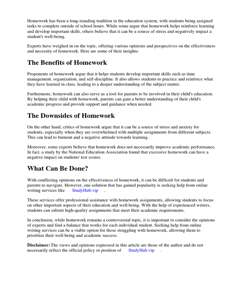 Expert Opinions On Homework | Download Free PDF | Homework | Teachers