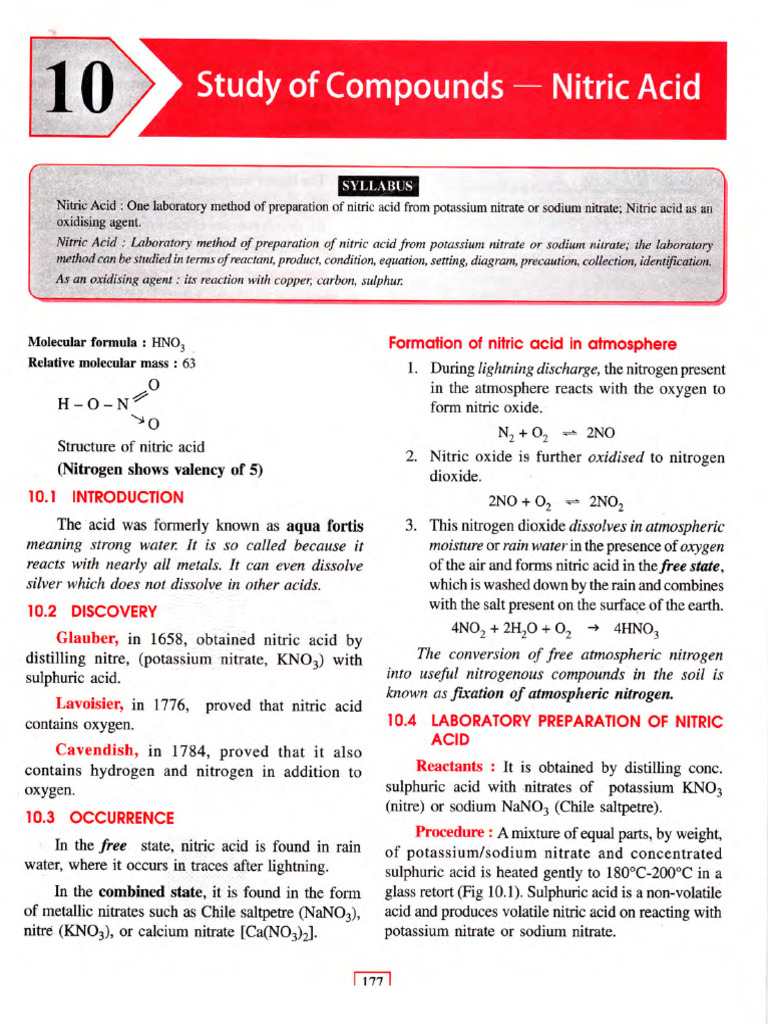 Selina Class 10 Chemistry Chapter 10 Study of Compounds Nitric Acid | PDF