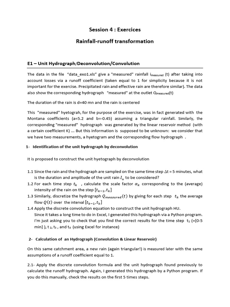 Session4_E1_E2_Runoff_Hydrograph_Transformation | PDF | Applied Mathematics