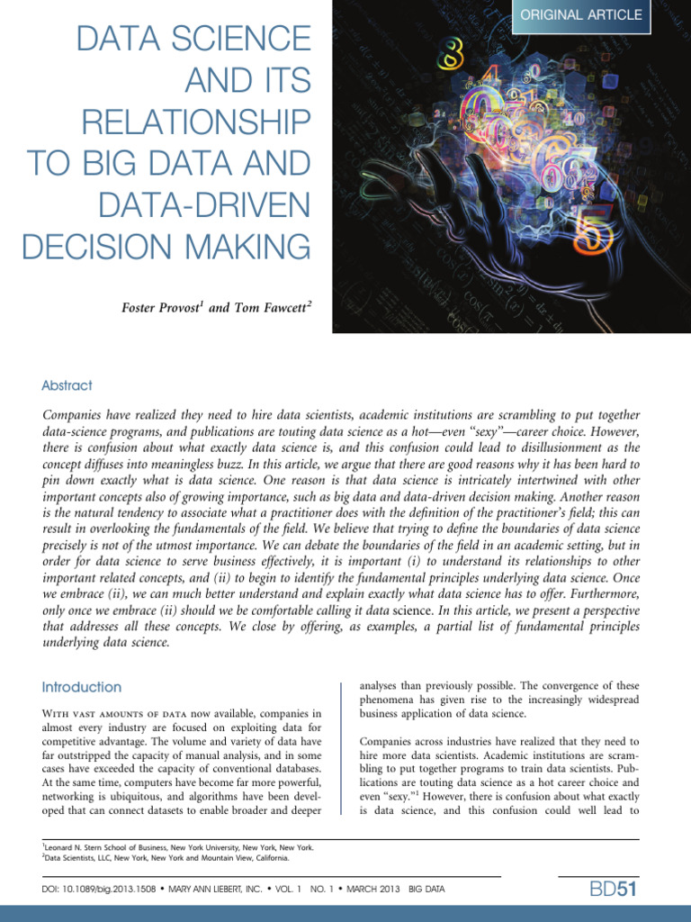 Data Science and Its Relationship To Big Data and Data-Driven Decision ...