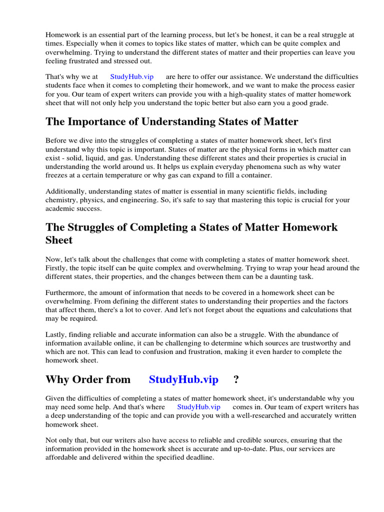 States of Matter Homework Sheet | PDF | Matter | Gases