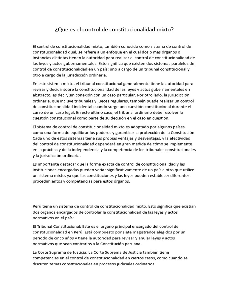 Control Constitucional Mixto en Perú | PDF | Constitución | Judicaturas