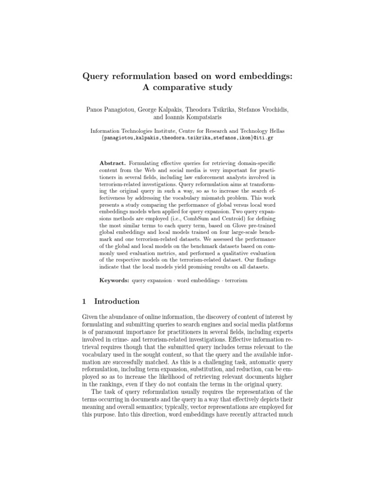 Query Reformulation Based On Word Embeddings | PDF | Information Retrieval | Husayn Ibn Ali