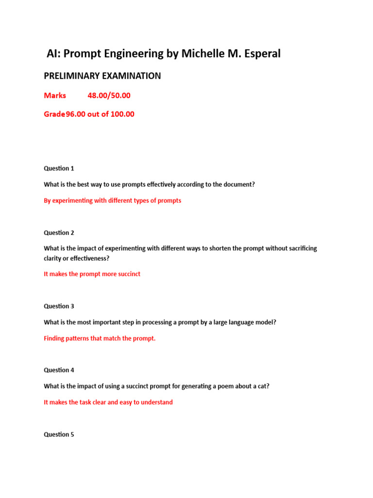 AI Prompt Engineering Prelim Exam | PDF | Artificial Intelligence ...
