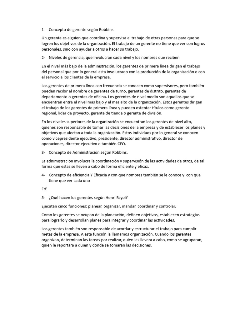 Concepto de gerente según Robbins | PDF | Planificación | Business