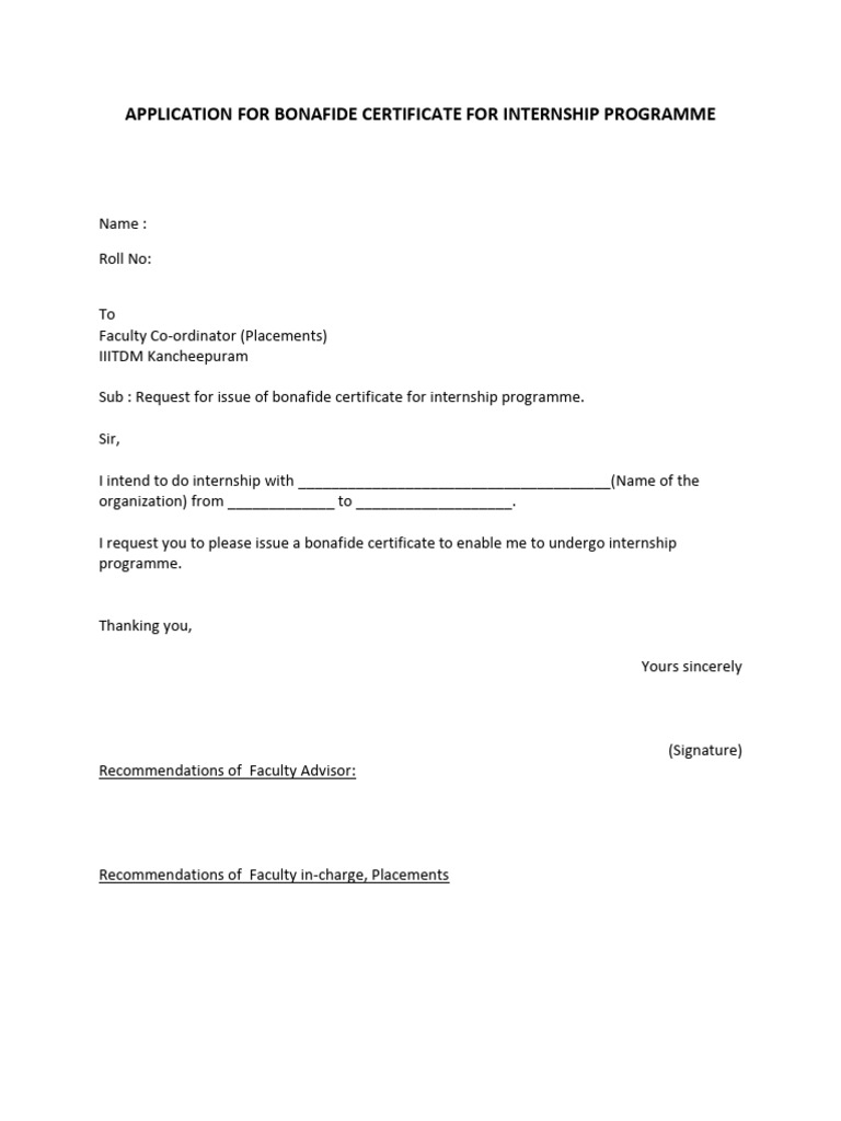 Application Form for Bonafide Certificate | PDF