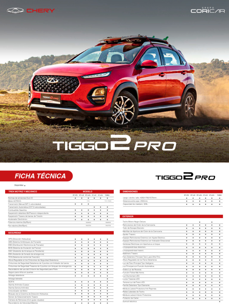 Ficha Tecnica Tiggo 2 Pro | PDF | Sistema de freno antibloqueo | Diodo emisor de luz