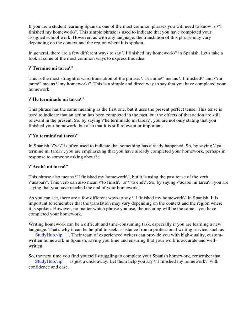 How Do You Say I Finished My Homework in Spanish | PDF | Grammatical ...