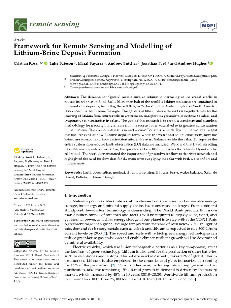 Framework For RS and Modelling of Lithium Brine Deposit Formation | PDF ...
