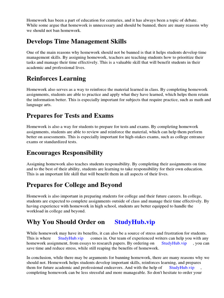 Why We Should Not Ban Homework | PDF | Homework | Educational Assessment