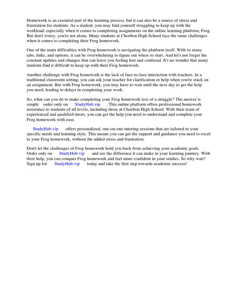 Frog Homework Help for Students | PDF | Homework | Teachers