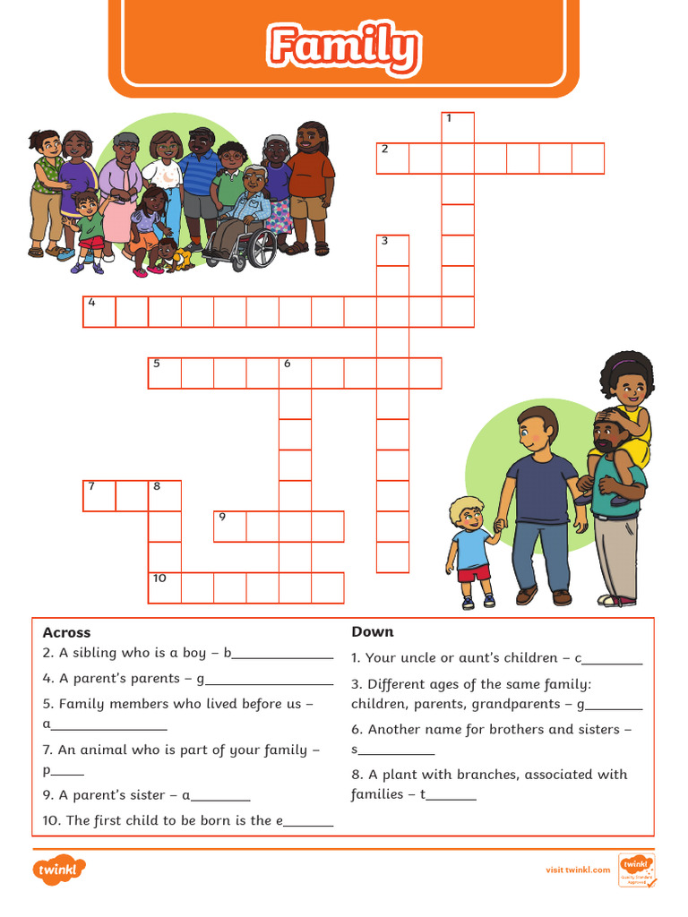 Family Crossword Clues and Answers | PDF | Human Life Stages | Sibling