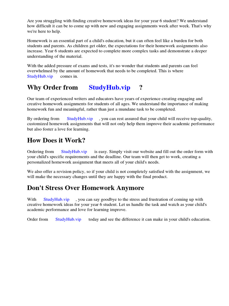 Creative Homework Ideas Year 6 | Download Free PDF | Homework | Lesson Plan