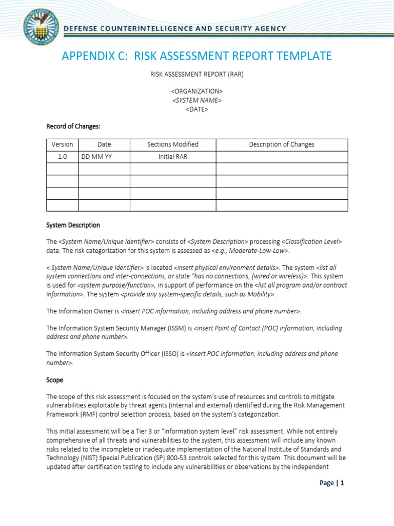 Risk Assessment Report Template | PDF | Vulnerability (Computing ...