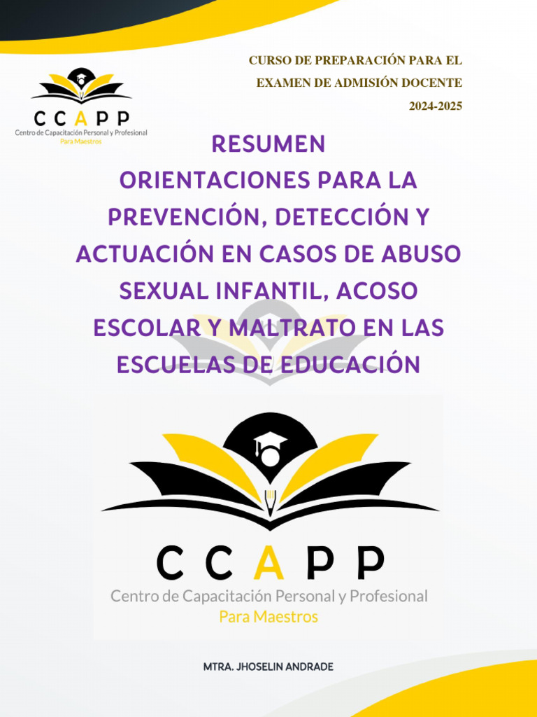 Protocolos de Actuación Ante Casos de Abuso Sexual Infantil, Acoso Escolar y Maltrato en Las ...