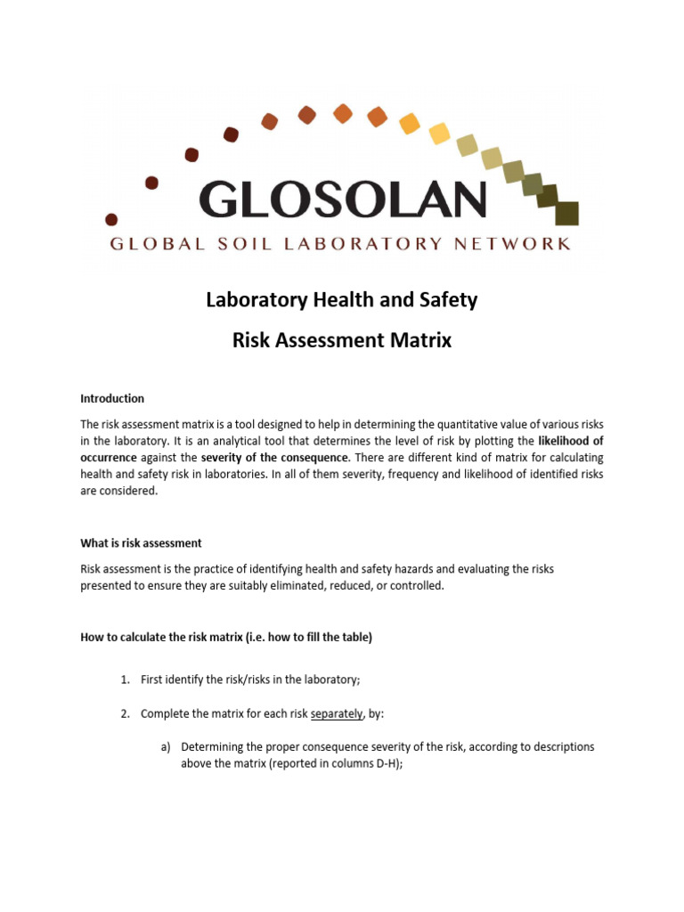 Laboratory Health and Safety - Risk MATRIX - Instructions | PDF