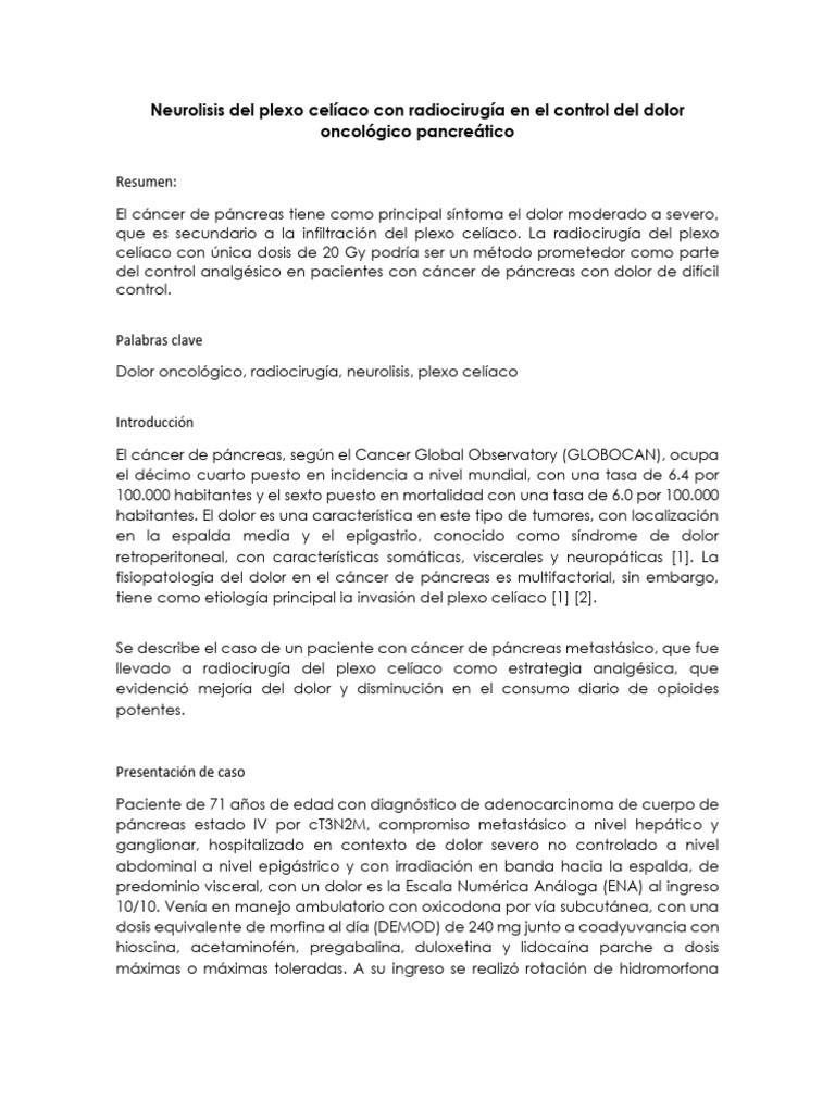 Neurolisis Del Plexo Celíaco Con Radiocirugía en El Control Del Dolor ...