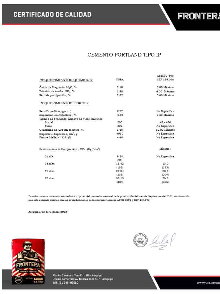 IP FRONTERA Setiembre 2023 | PDF | Cemento | Ingeniería de Edificación