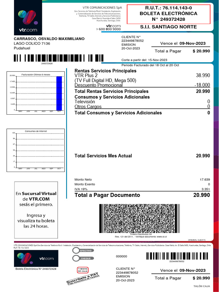 Boleta VTR | PDF | Radiodifusión | Informática