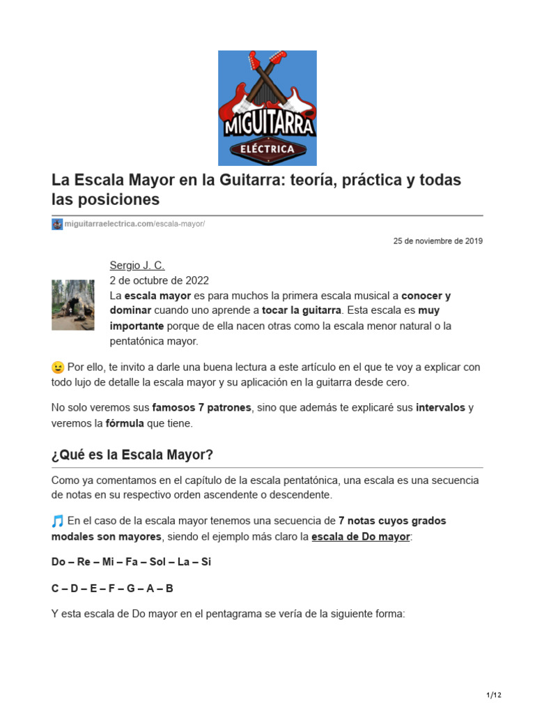 La Escala Mayor en La Guitarra Teoría Práctica y Todas Las Posiciones | PDF | Escala (música ...
