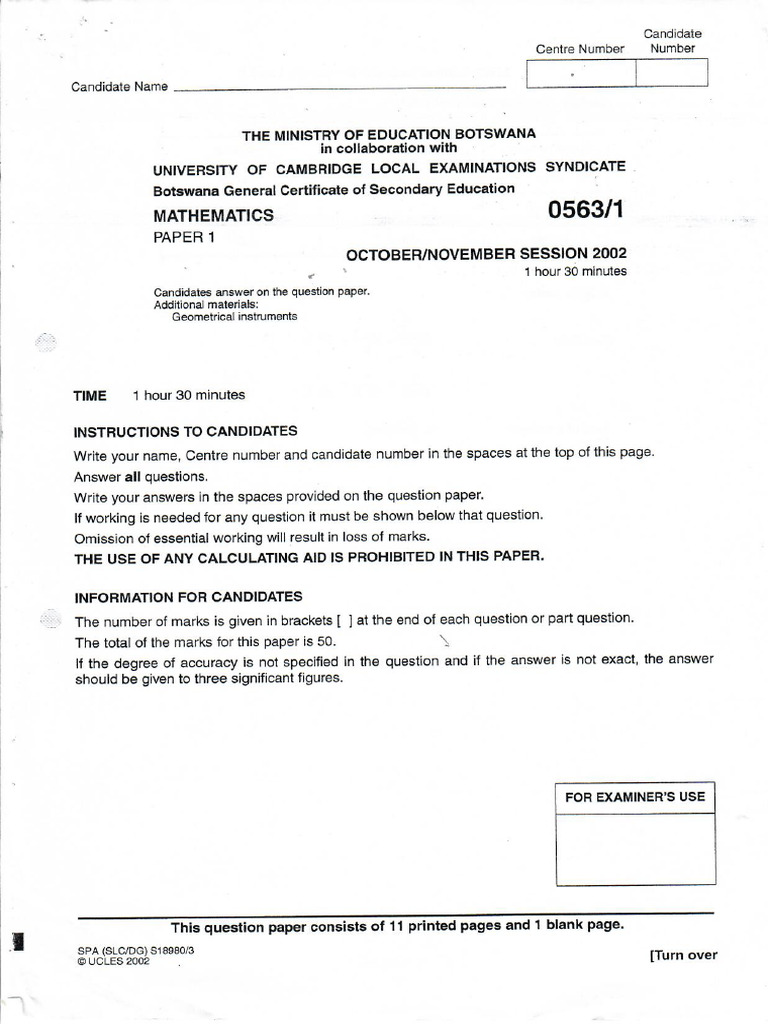 2002 PAPER1 Mathematics | PDF