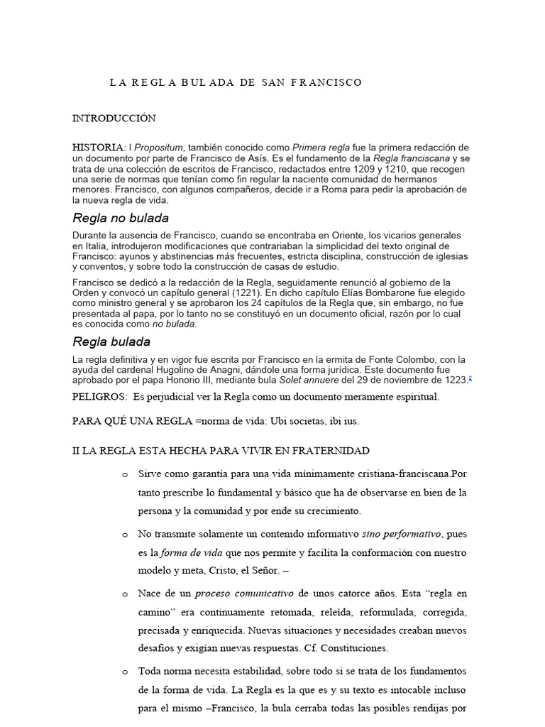 Análisis de la Regla Bulada de San Francisco | PDF | Iglesia Católica