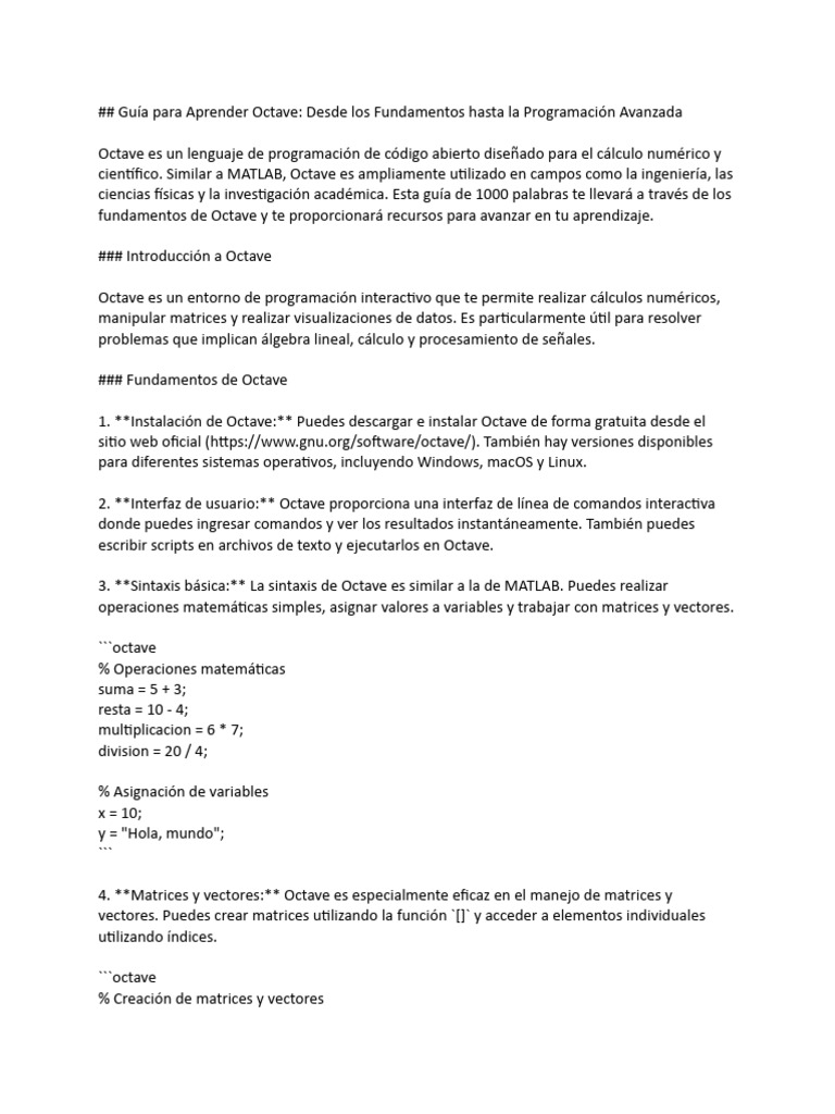 005 - Guía para Aprender Octave | PDF | Matriz (Matemáticas) | Matlab