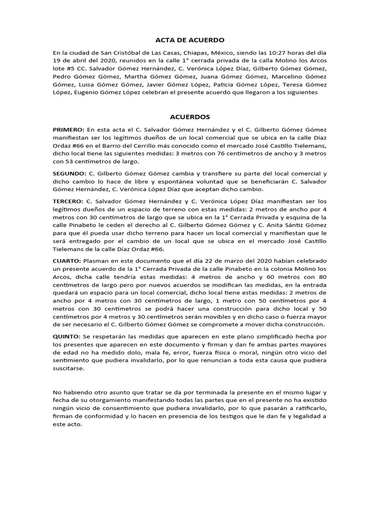 Acta de Acuerdo | PDF