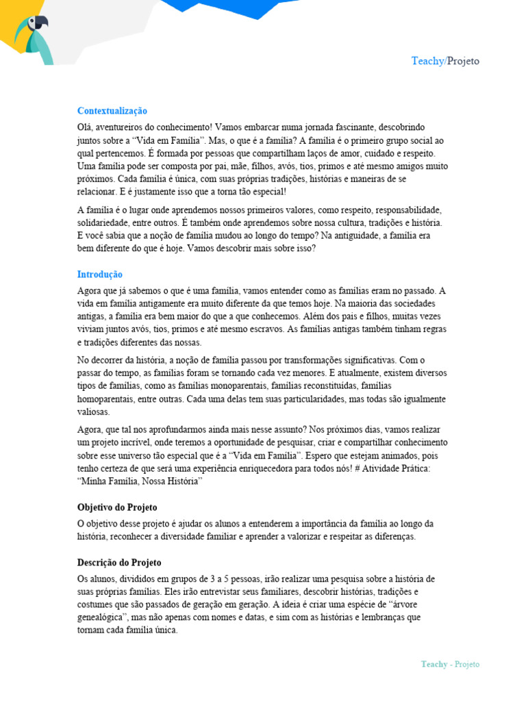 Projeto Familia | PDF | Família