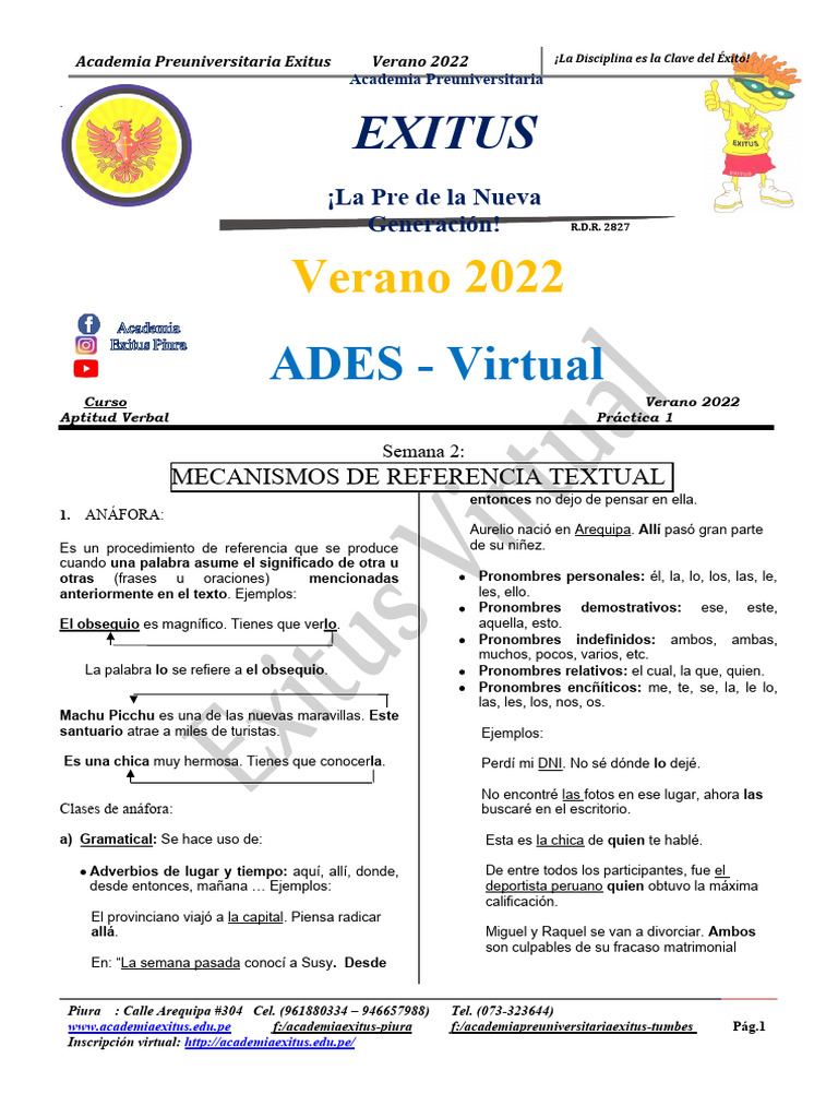 Mecanismos de Refrencia Textual - Ades y Pre Ades | Descargar gratis PDF | Pronombre | Gramática