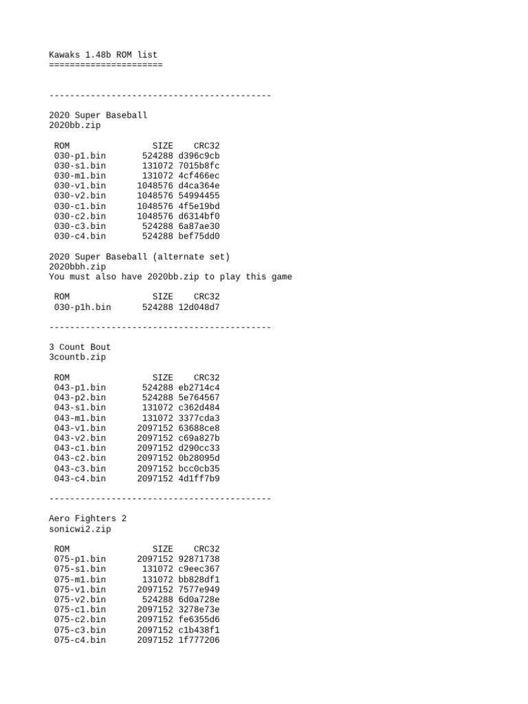 WinKawaks ROM List | PDF | Video Game Development Companies | Video Games