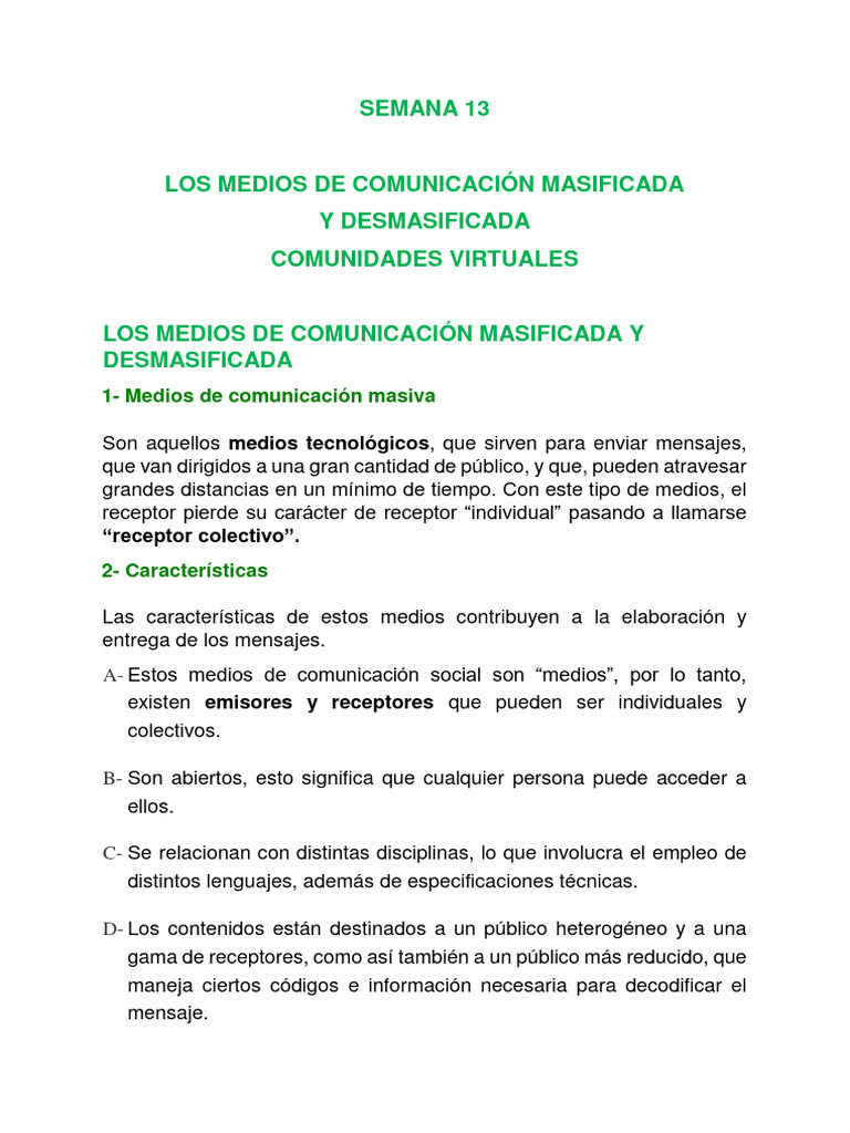 Los Medios de Comunicación Masificada y Desmasificada | PDF | Medios de ...