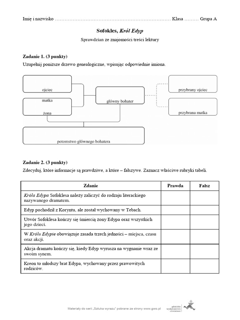 Test Krol Edyp Sofoklesa A PDF 2 | PDF