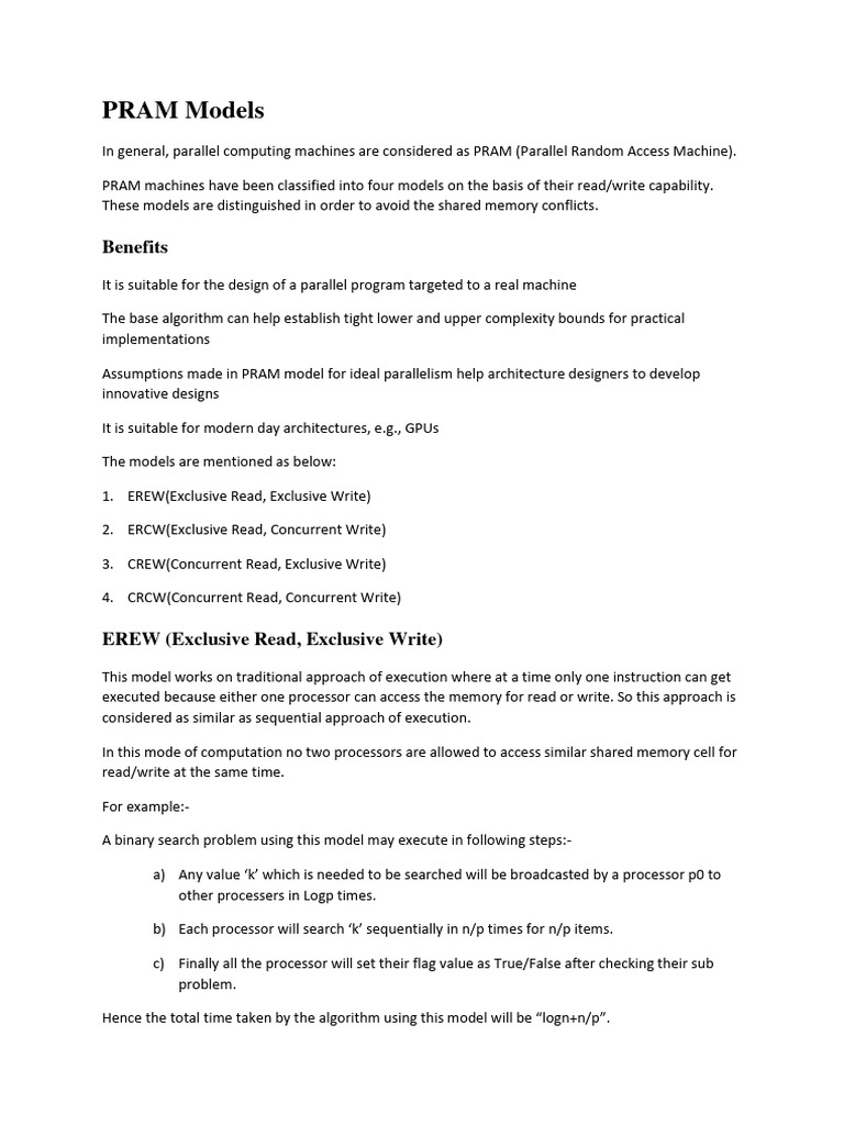 PRAM Models | PDF | Parallel Computing | Central Processing Unit PRAM Models | PDF | Parallel Computing | Central Processing Unit