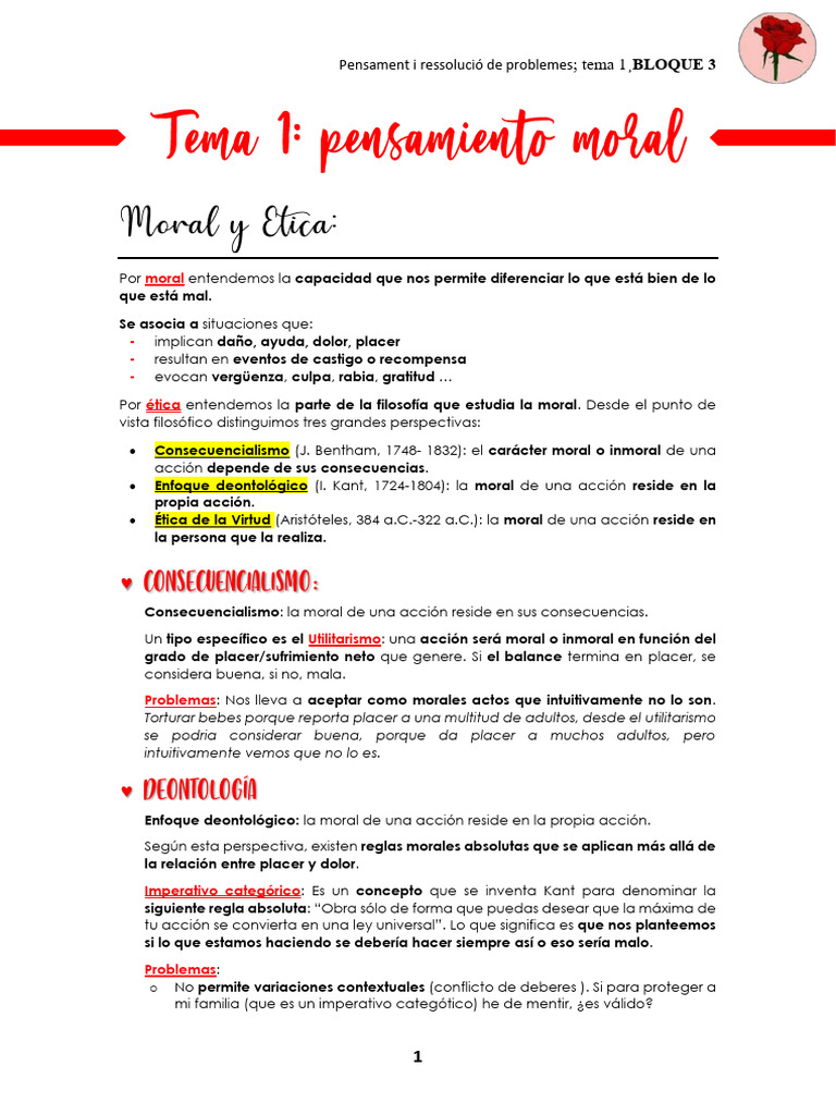 Tema 1. Pensamiento moral | PDF | Moralidad | Utilitarismo