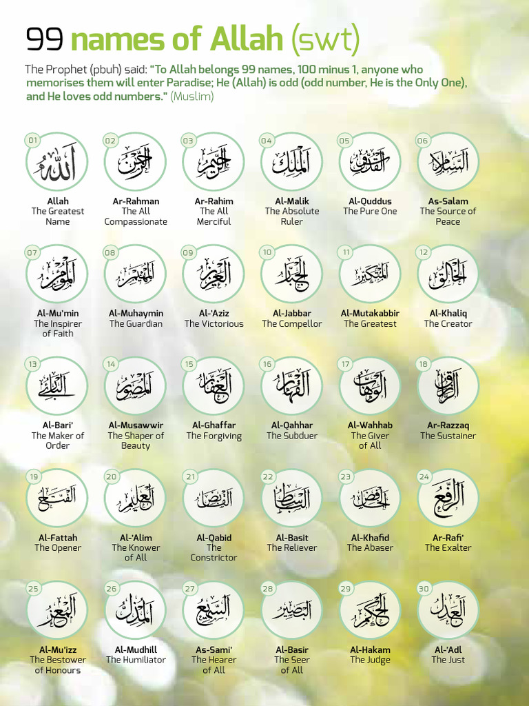 99 Names of Allah | Download Free PDF | Monotheism | God In Islam